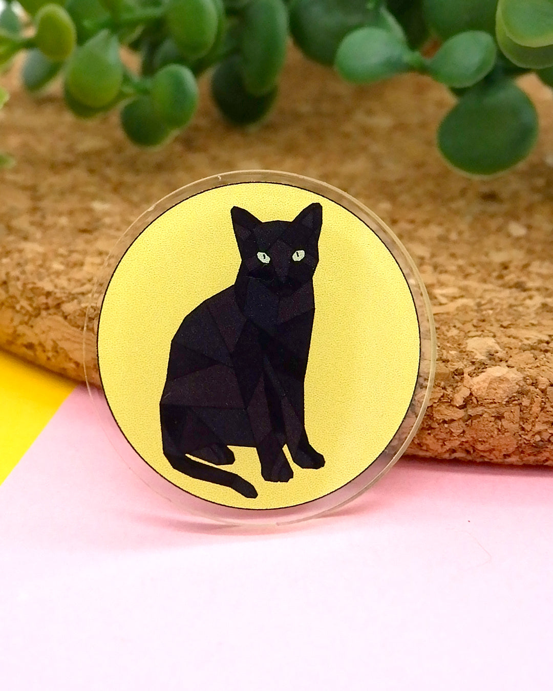 Black cat acrylic pin – Hatchling Makes